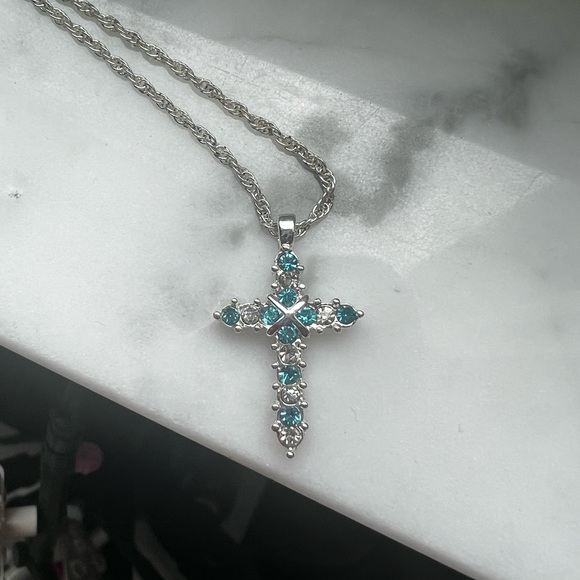 Jewelry | Custom Made March Birthstone Cross Necklace | Poshmark